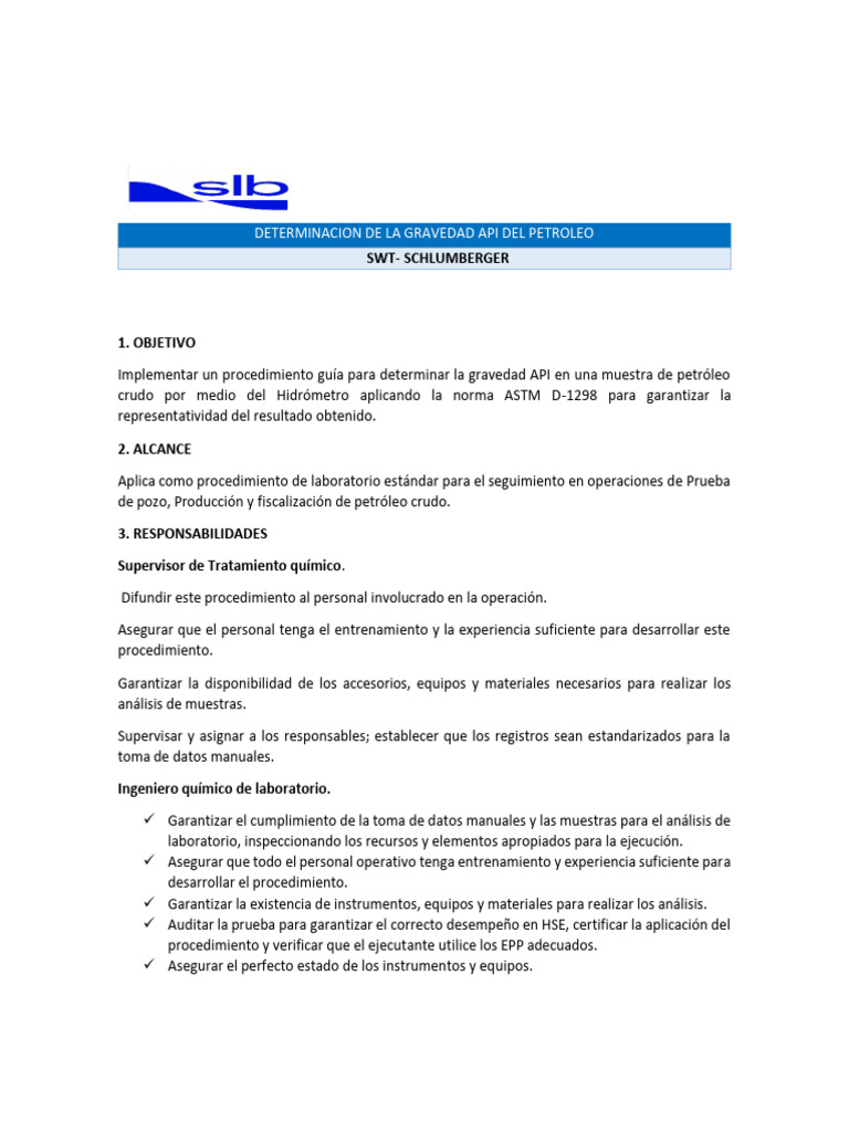 Determinacion de La Gravedad API Del Petroleo | PDF | Temperatura ...