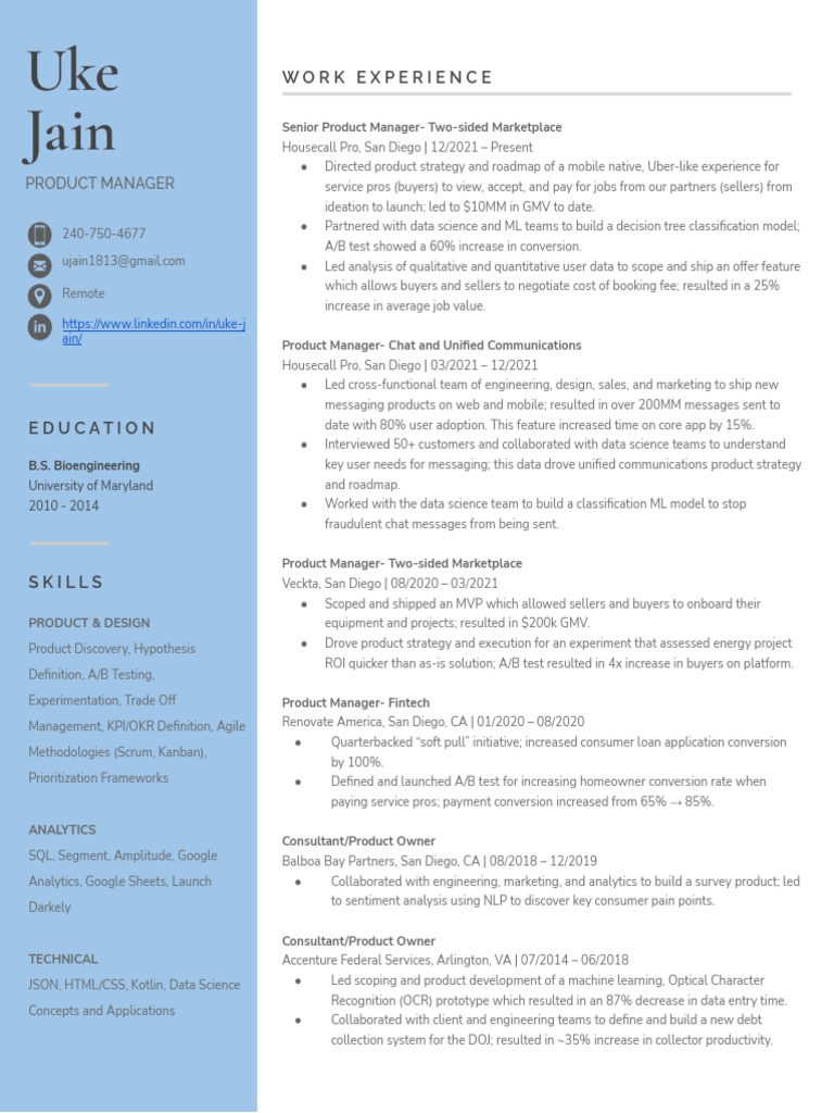 Uke Jain PM Resume | PDF | Scrum (Software Development) | Computing