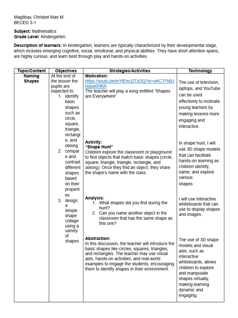 Instructional Planninggg | PDF | Shape | Learning