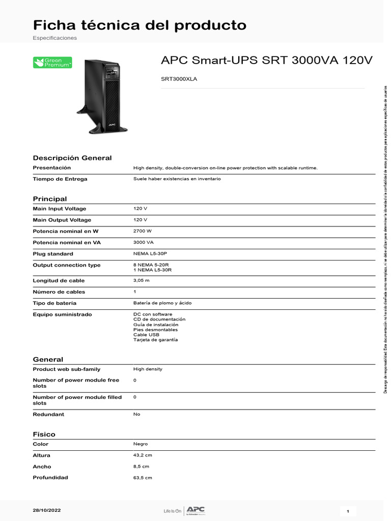 Smart-UPS en Línea - SRT3000XLA | PDF | Ingenieria Eléctrica | Metrología