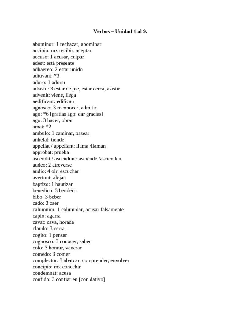 Verbos Latinos: Unidad 1-9 | PDF