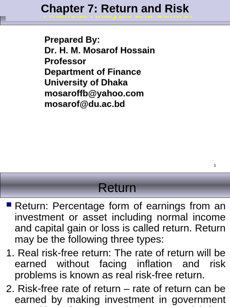 Chapter - 7 Risk-Return | PDF | Capital Asset Pricing Model | Applied Mathematics