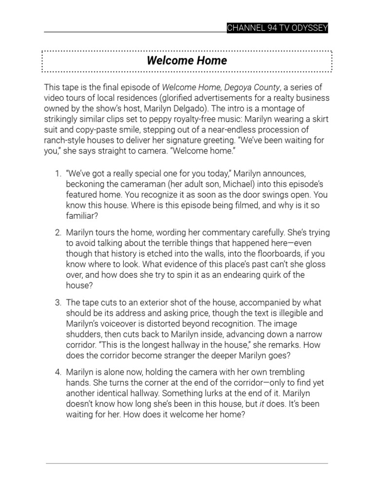 Welcome Home_Odyssey Tape | PDF