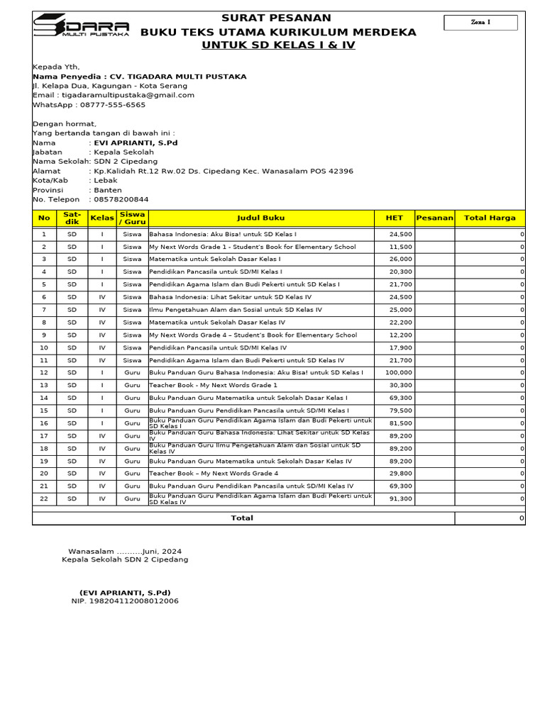 Form Pesanan 2024 Kab. Lebak | PDF
