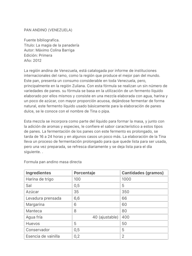 Proceso del Pan Andino en Venezuela | PDF | Panes | Preparación de ...