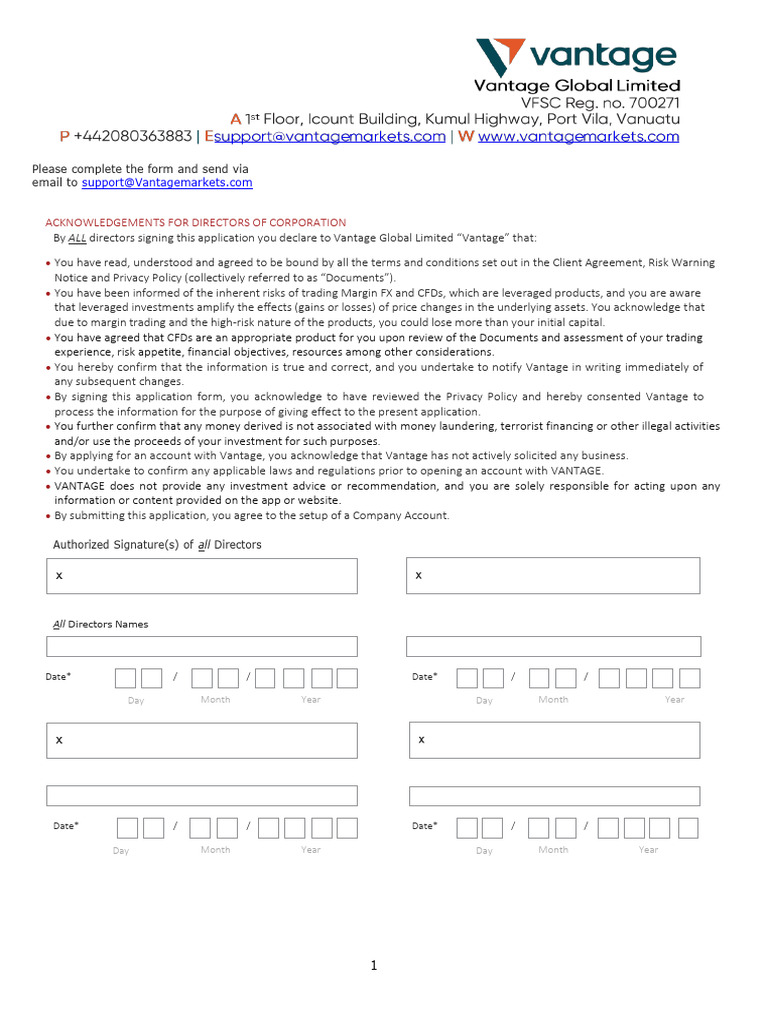 Directors' Acknowledgement Form for Vantage | PDF | Contract For ...