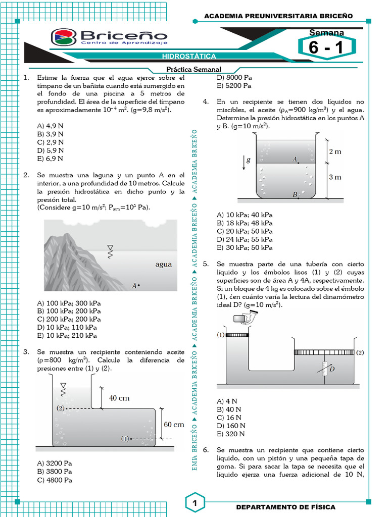 SEM 6 HIDRODINÁMICA(6-1) | PDF | Pascal (Unidad) | Presión