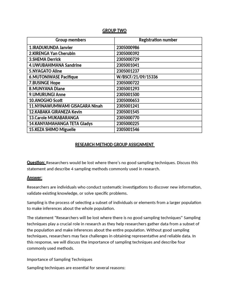 Group Assignment Research Pdf Sampling Statistics Stratified 5482