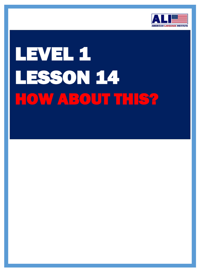 Level 1 Lesson 14: How About This? | PDF