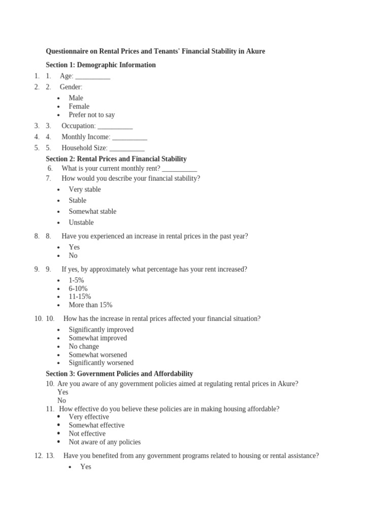 Rental Impact Survey for Akure Tenants | PDF | Renting | Quality Of Life