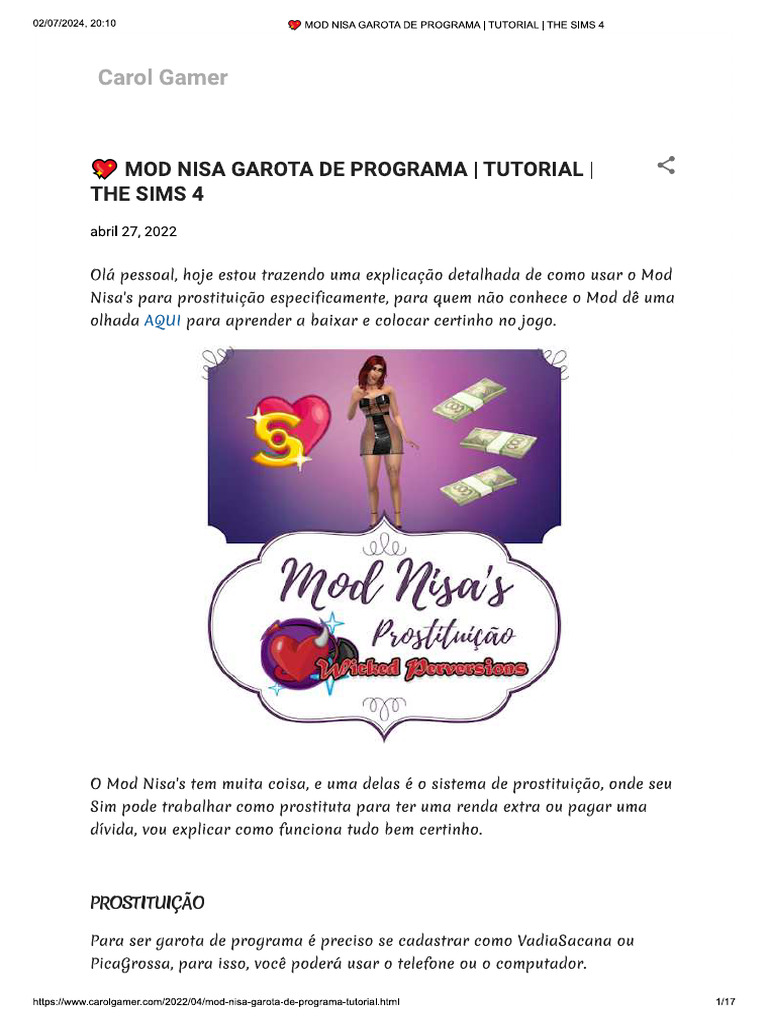 ? Mod Nisa Garota de Programa - Tutorial - The Sims 4 | PDF | Business | Computers