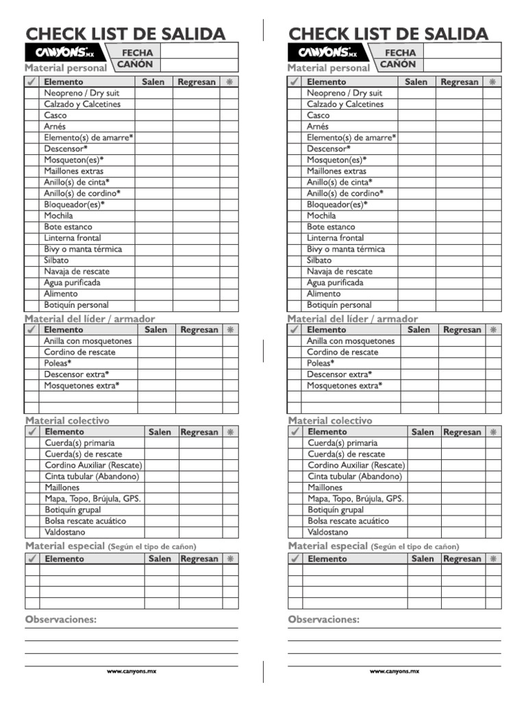 Checklist para Salida | PDF