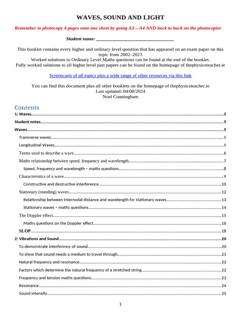 Waves, Sound, and Light Exam Guide | PDF | Waves | Wavelength