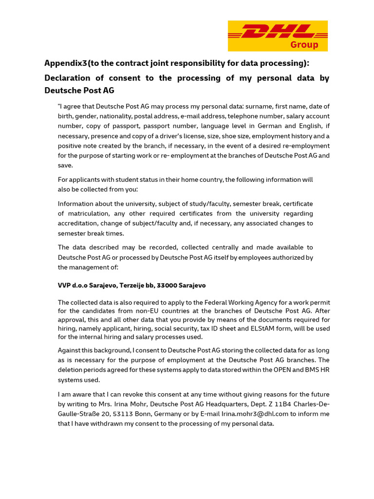 Data Processing Consent for Applicants | PDF