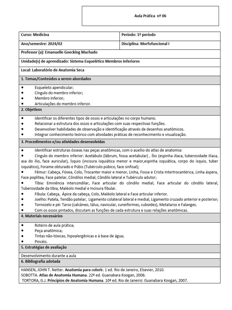 Aula PRT 06 - MMII Esqueletico Final | PDF | Anatomia | Esqueleto