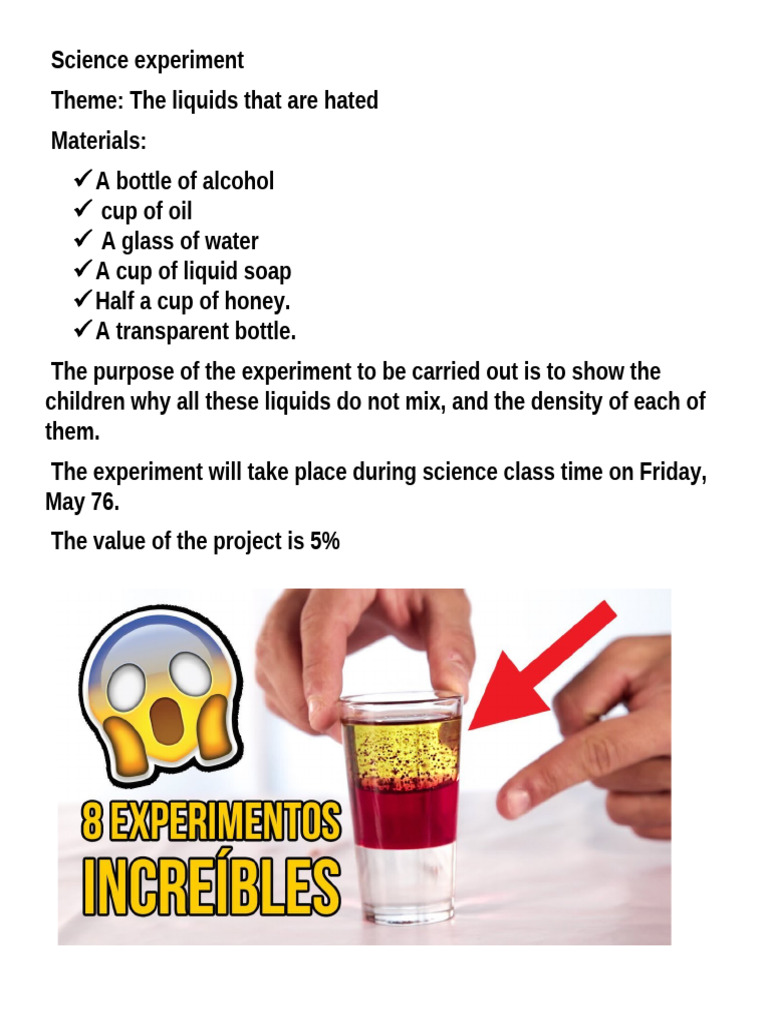 Liquids Density Experiment for Kids | PDF | Science & Mathematics