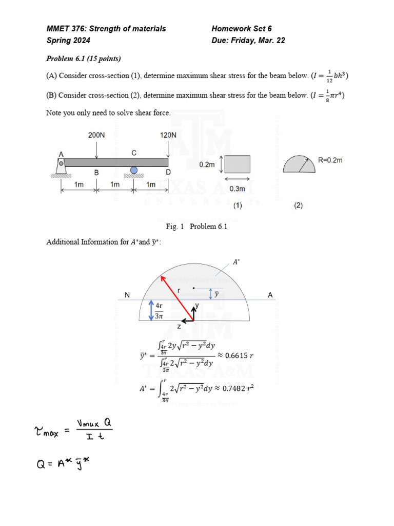 MMET 376 HW6 2024spring | PDF | Beam (Structure) | Stress (Mechanics)