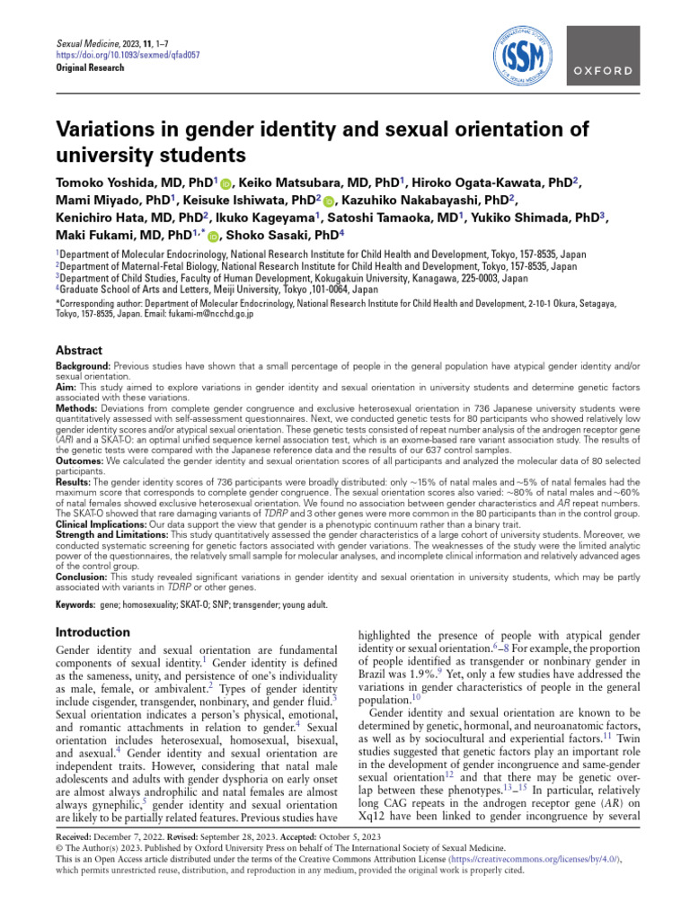 Variations in Gender Identity and Sexual Orientation of University ...