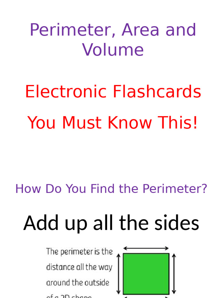 8 Flashcards Perimeter Area and Volume | PDF | Language Arts & Discipline