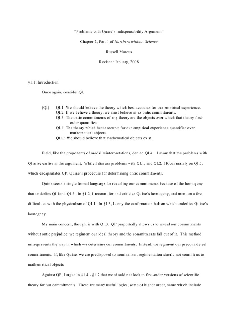 Marcus - Problems With Quine's Argument | PDF | Logic | First Order Logic