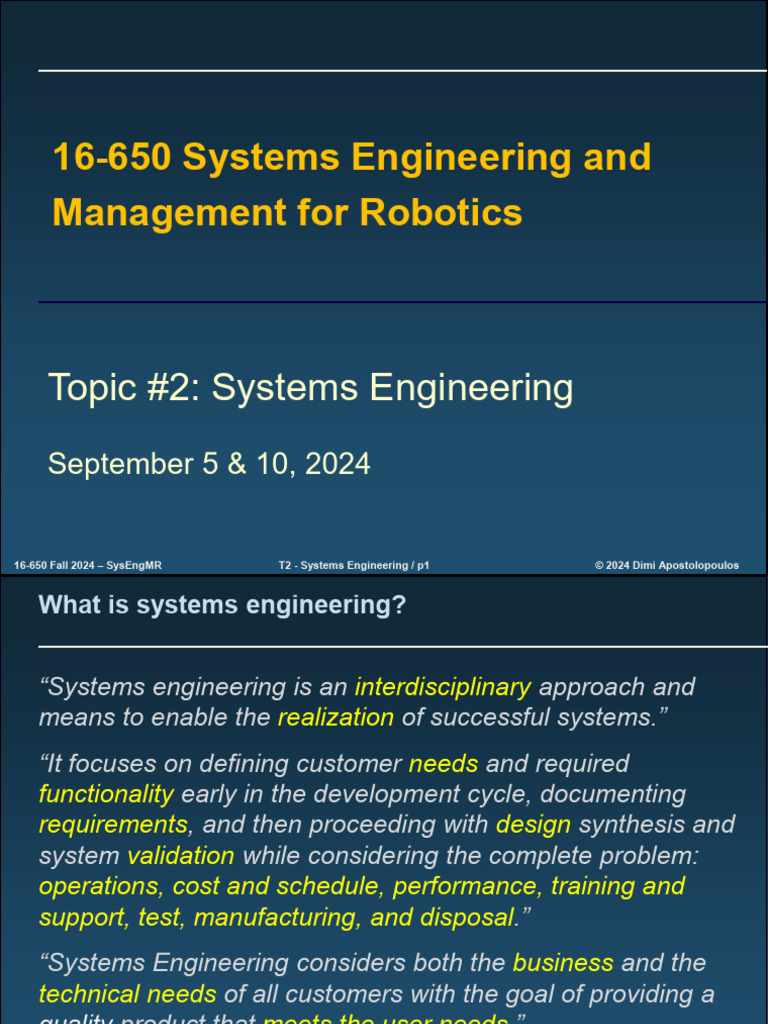 Systems Engineering Overview for Robotics | PDF | Systems Engineering ...