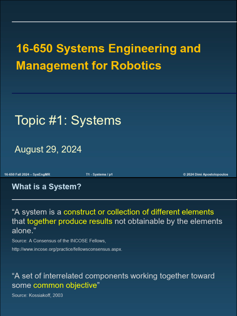 16650-F24-Topic 1-Systems-29Aug&03Sep2024 | PDF | System | Curiosity (Rover)