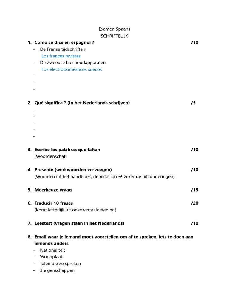Examen Spaans | PDF