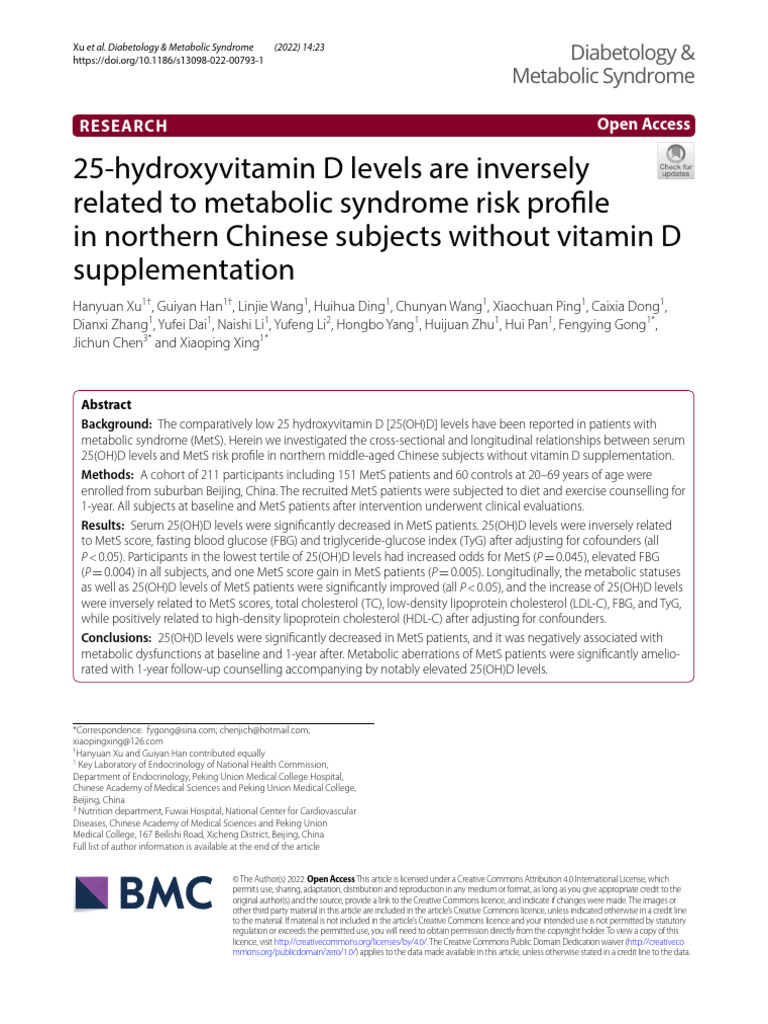 25 Hydroxyvitamin D Levels Are Inversely Related To Rnmz9li8 | PDF | Vitamin D | Metabolic Syndrome