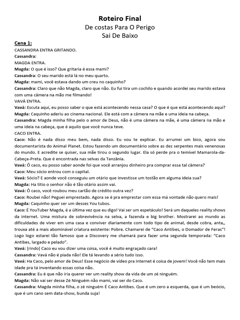 Roteiro Final - Sai de Baixo - de Costas para O Perigo | PDF | Amor