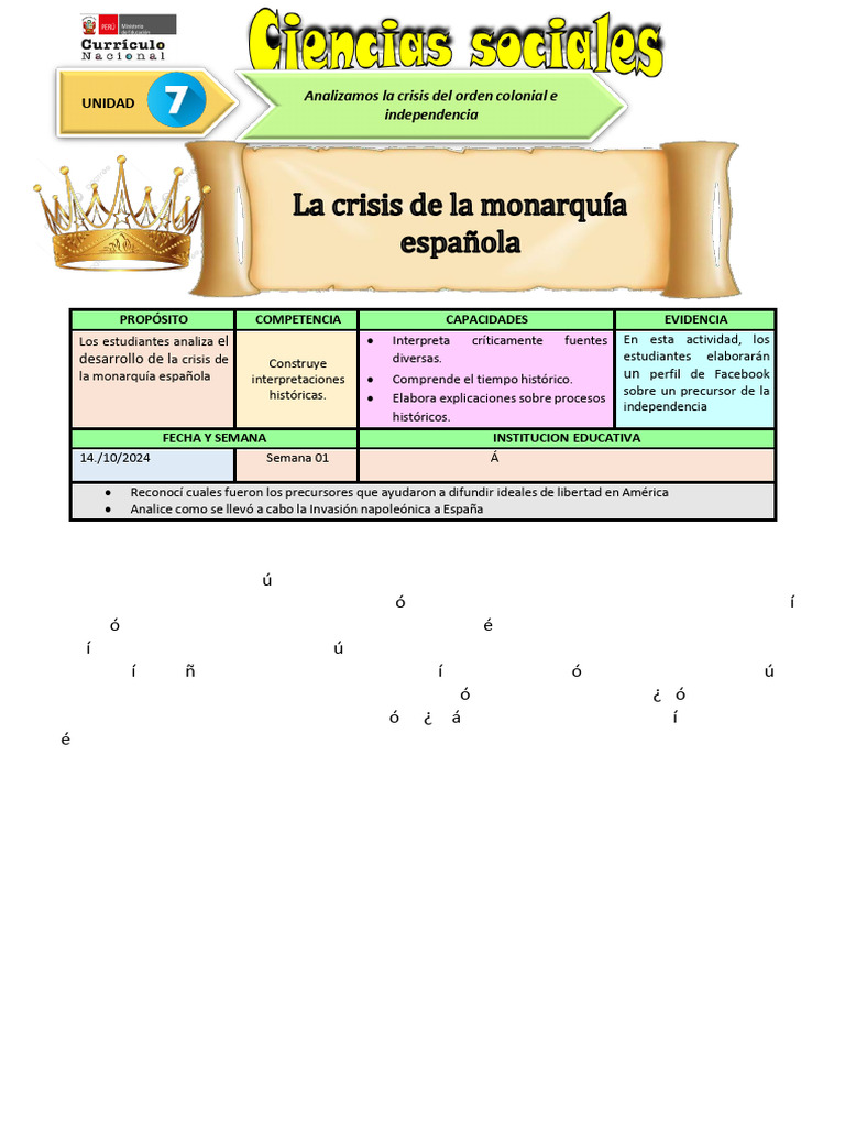 Ficha de Actividad Ccss 3ro-Semana 1 Uni 7 | PDF | Imperio español | Napoleón