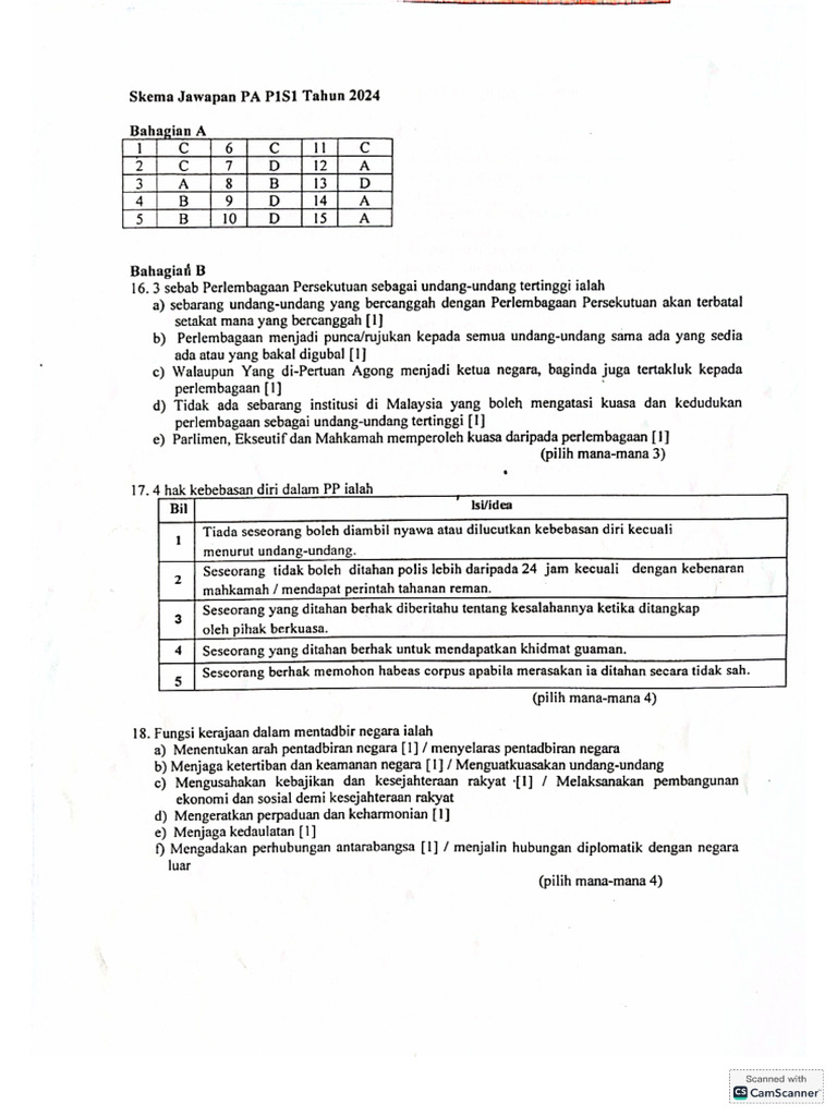 Skema Jawapan Percubaan 1 Sem 1 | PDF