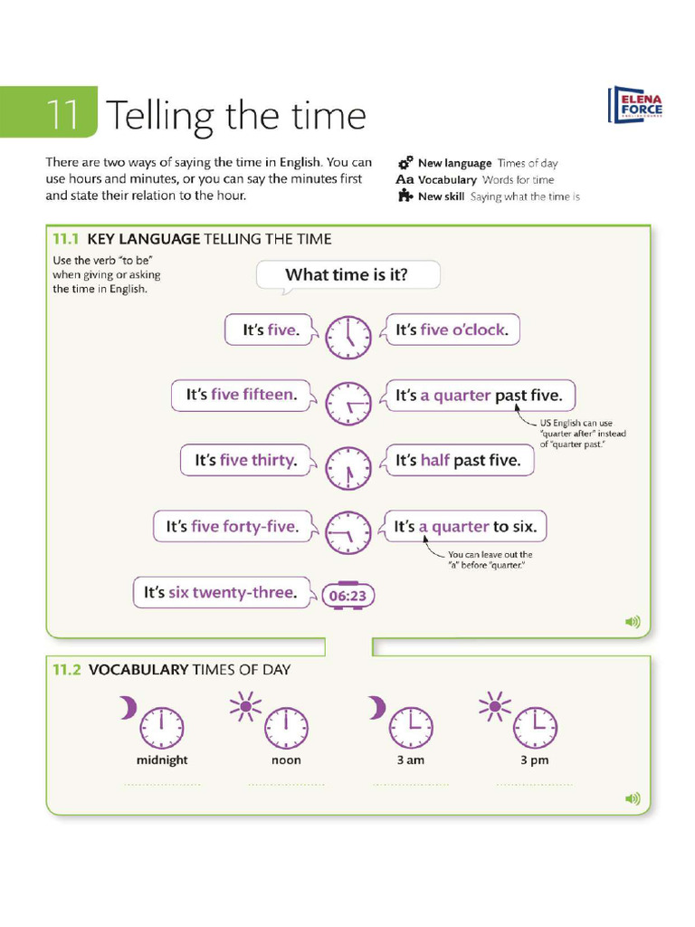 11) A. Level 1 Beginner - Telling The Time | PDF