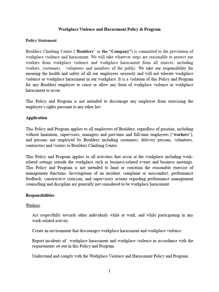 Policy Violence and Harassment 2023 Signed | PDF | Harassment ...