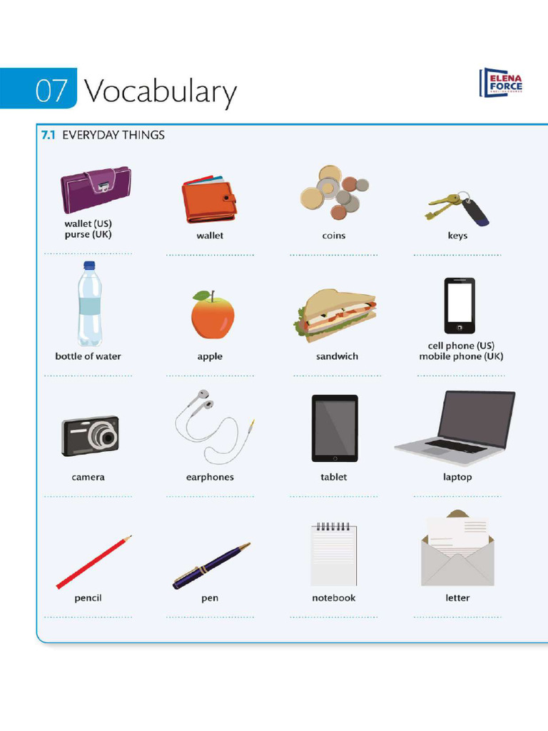 7) A. Level 1 Beginner - Vocabulary - Everyday Things | PDF