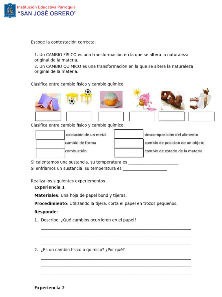 Cambios Físicos y Químicos: Ejemplos y Actividades | PDF | Químico ...