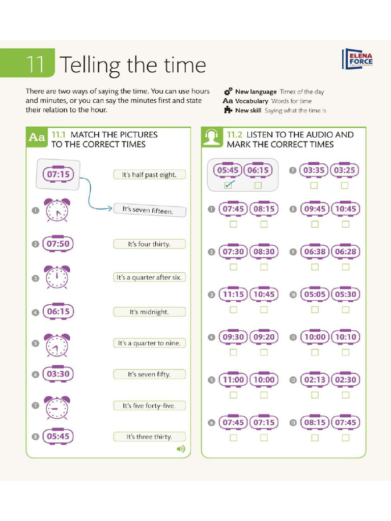 11) B. Level 1 Beginner_Telling the Time | PDF