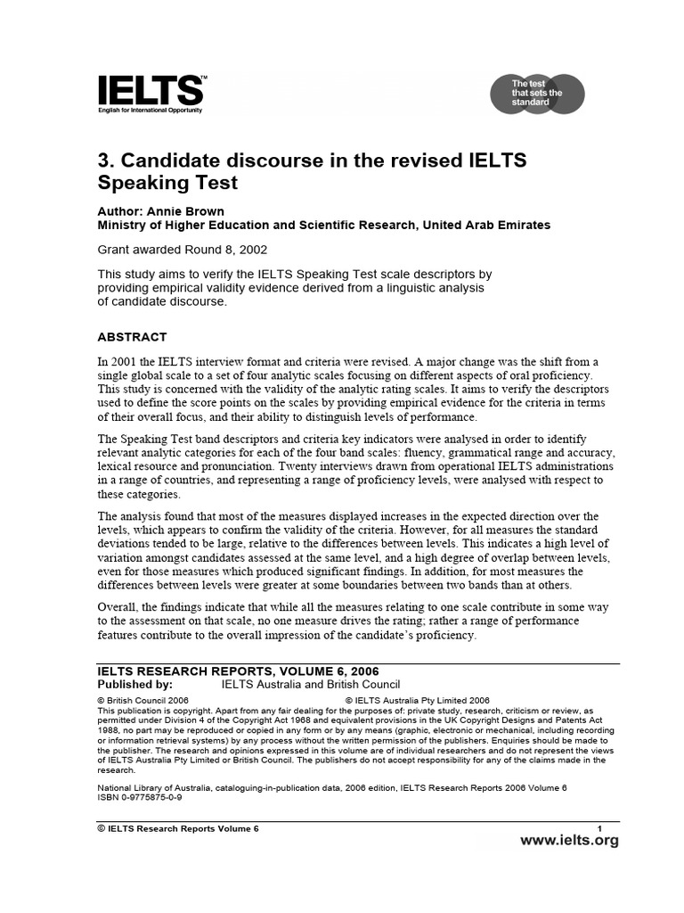 Candidate Discourse in The Revised IELTS Speaking Test | PDF | Fluency ...