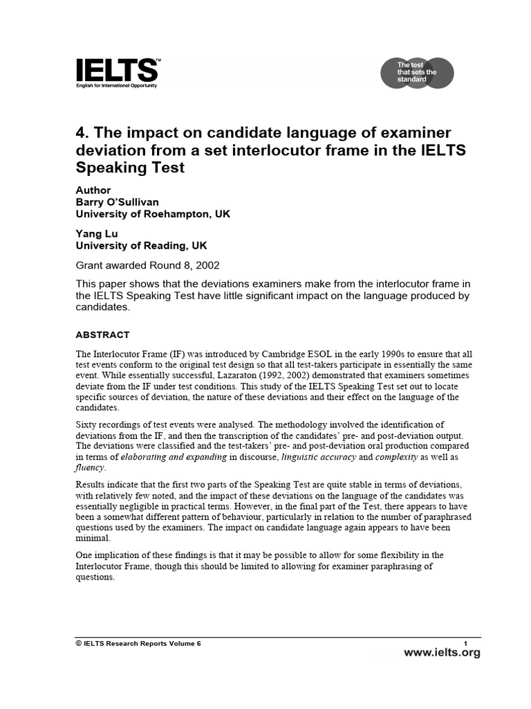 The Impact On Candidate Language of Examiner Deviation | PDF | International English Language ...