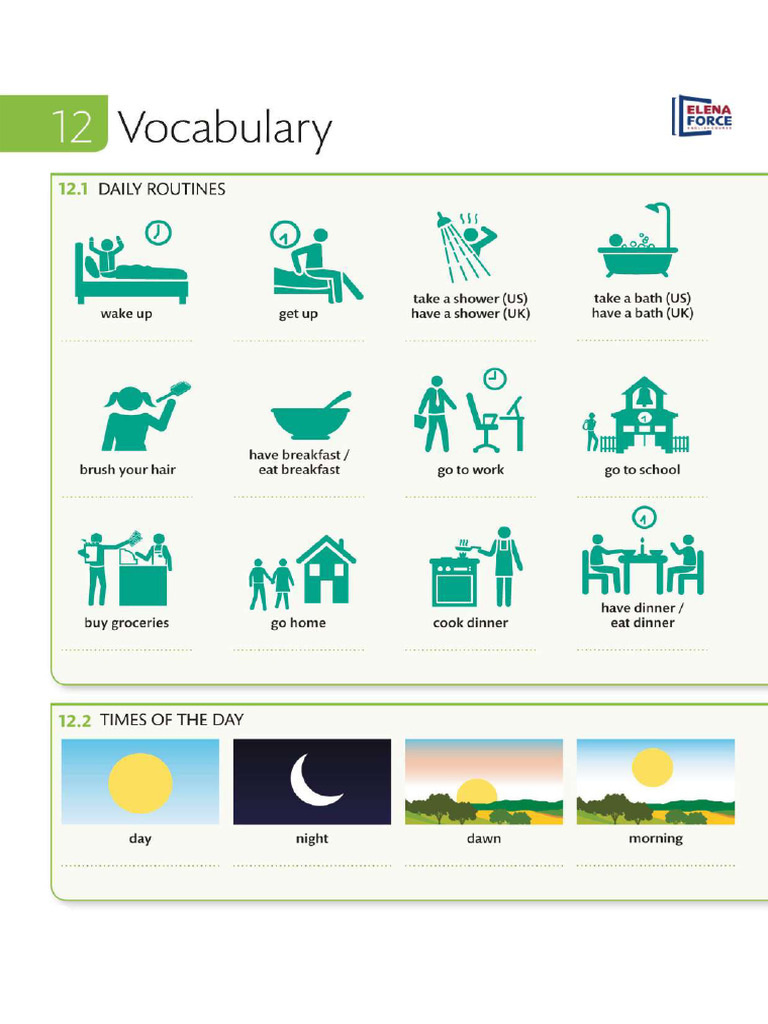 12) A. Level 1 Beginner - Vocabulary - Daily Routines | PDF