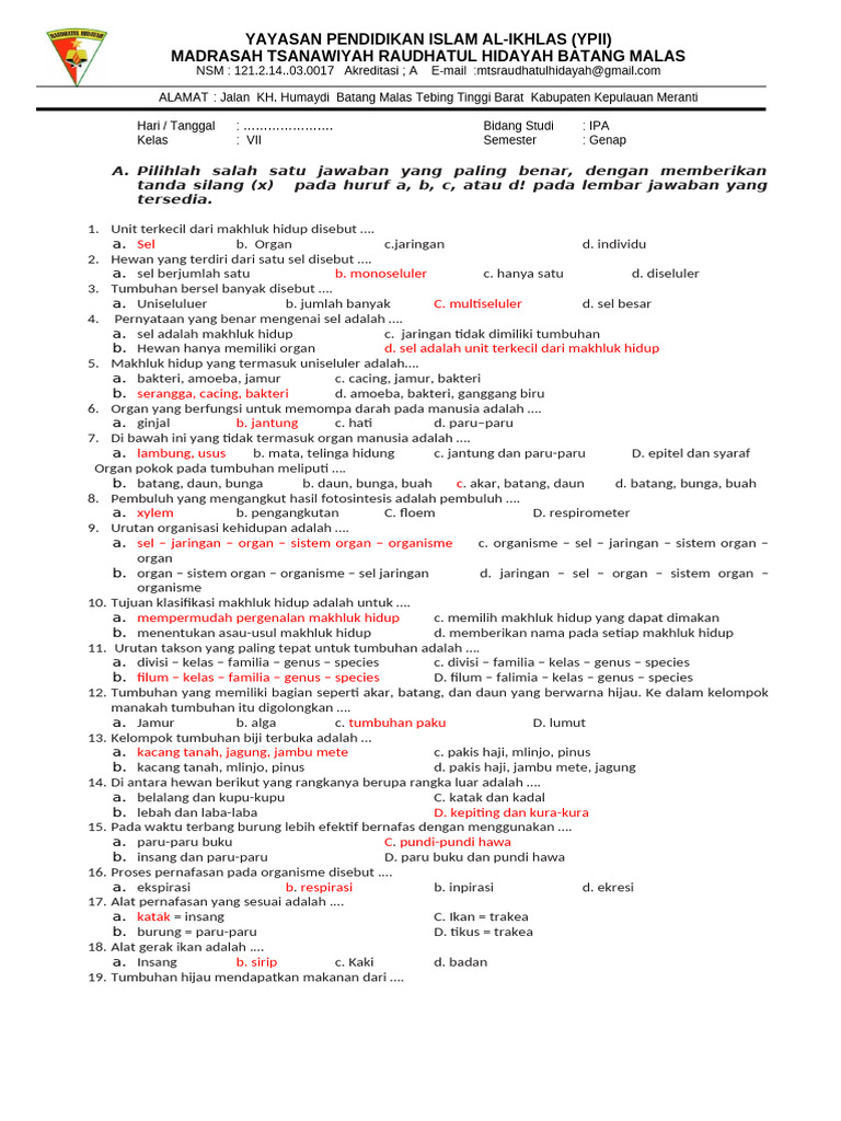 Soal IPA Kelas VII Semester Genap | PDF