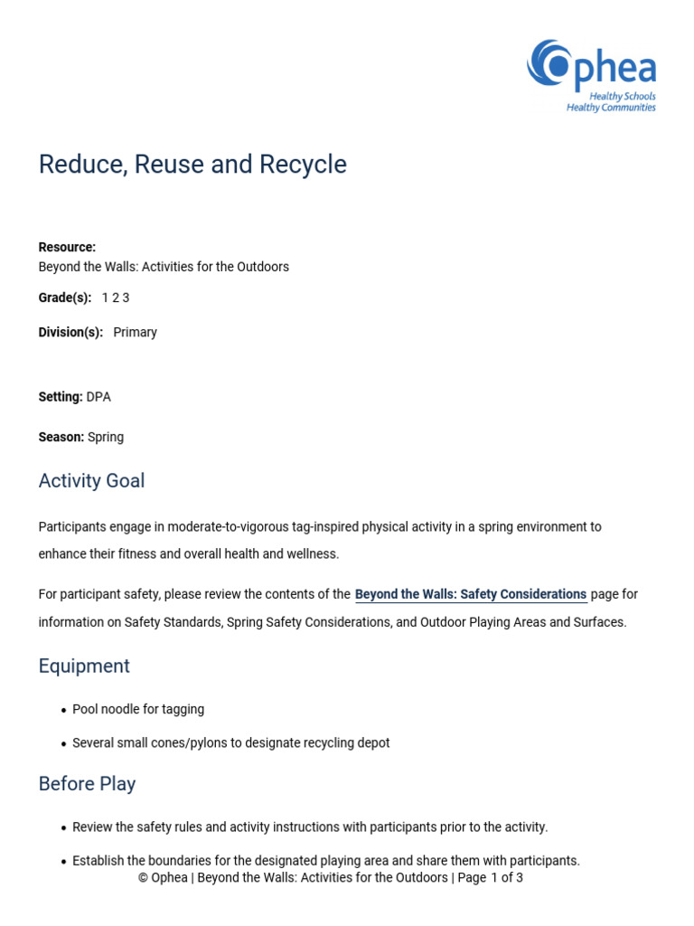 DPA activity reduce reuse recycle | PDF | Recycling