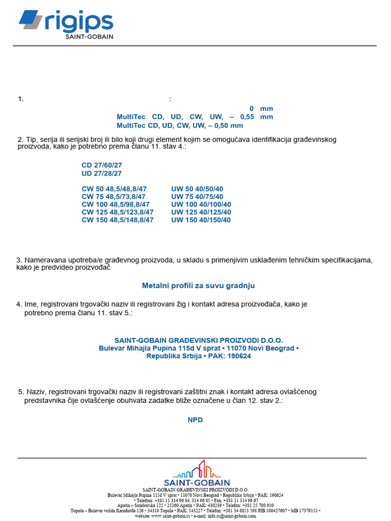 DOP SRB Rigips NeoProfili | PDF
