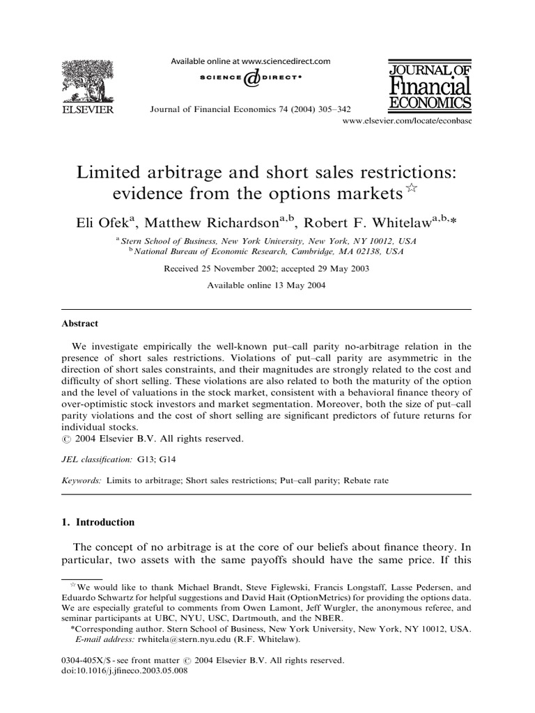 Limited Arbitrage and Short Sales Restrictions - Evidence From The Options Markets | PDF ...