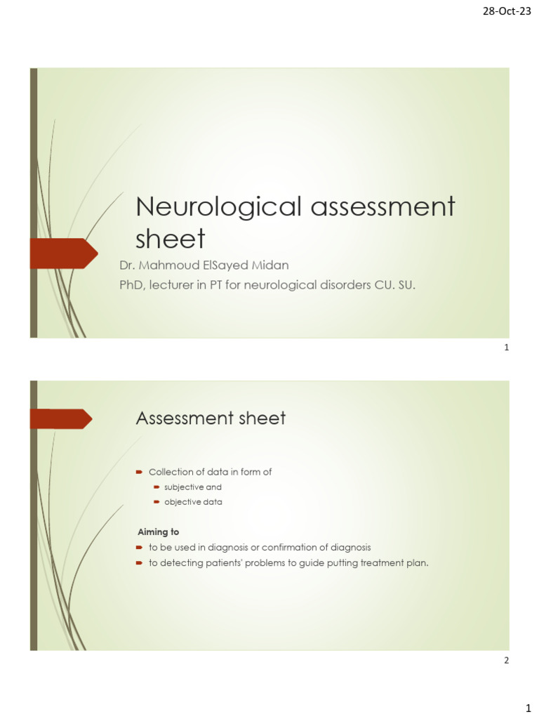 Neurological Assessment Sheet Part 1 | PDF | Neurology | Speech