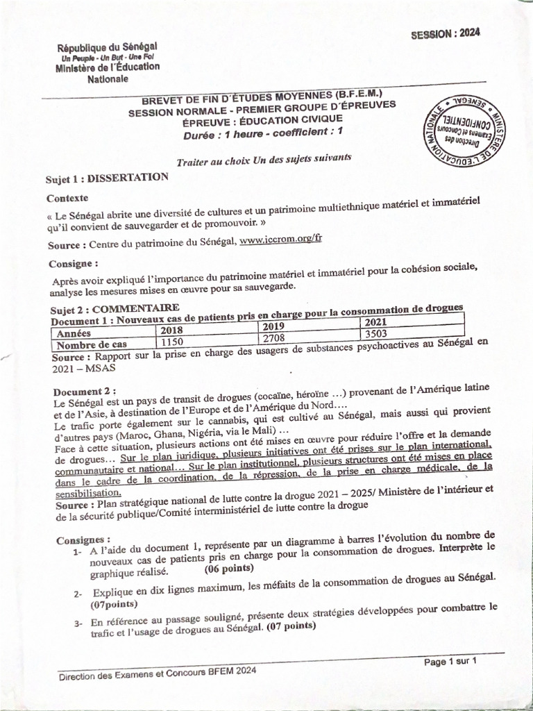 BFEM 2024 Éducation Civique | PDF