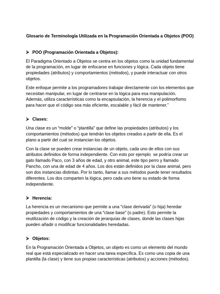 Glosario de POO: Términos Clave y Definiciones | PDF | Objeto ...