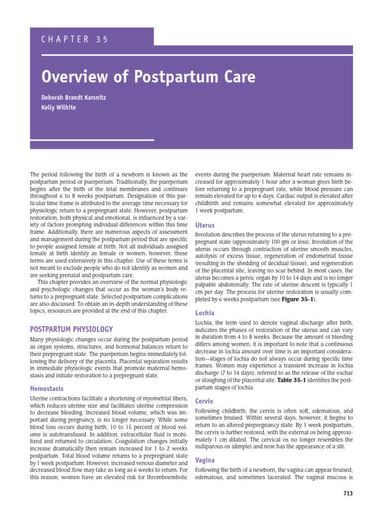 Chapter 35 Overview of Postpartum Care | PDF | Childbirth | Postpartum Period
