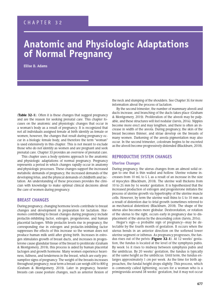 Chapter 32 and 33 Anatomy and Physiolgic Adaptations of Normal Pregnacy ...