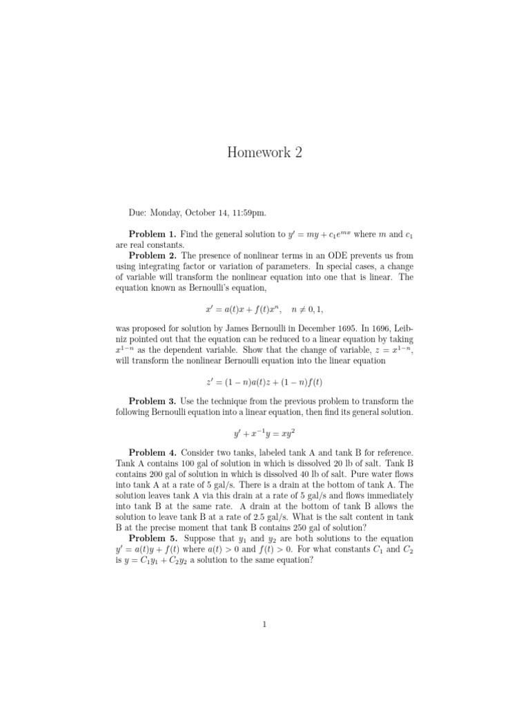 Advanced ODE Homework Solutions | PDF
