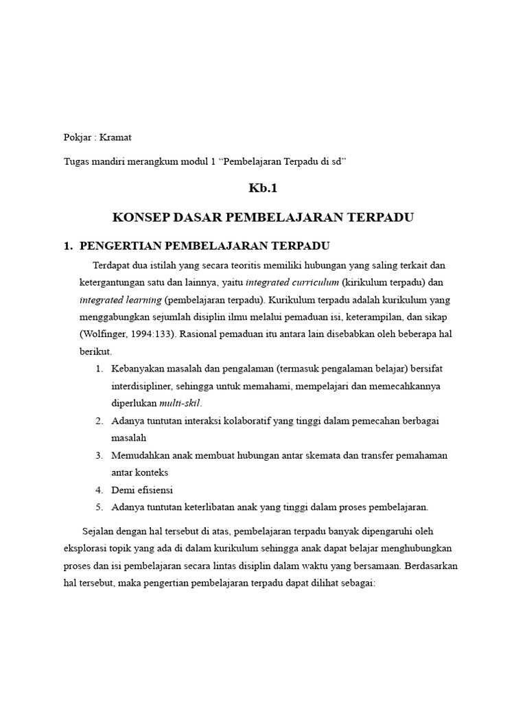 Pembelajaran Terpadu Riska | PDF